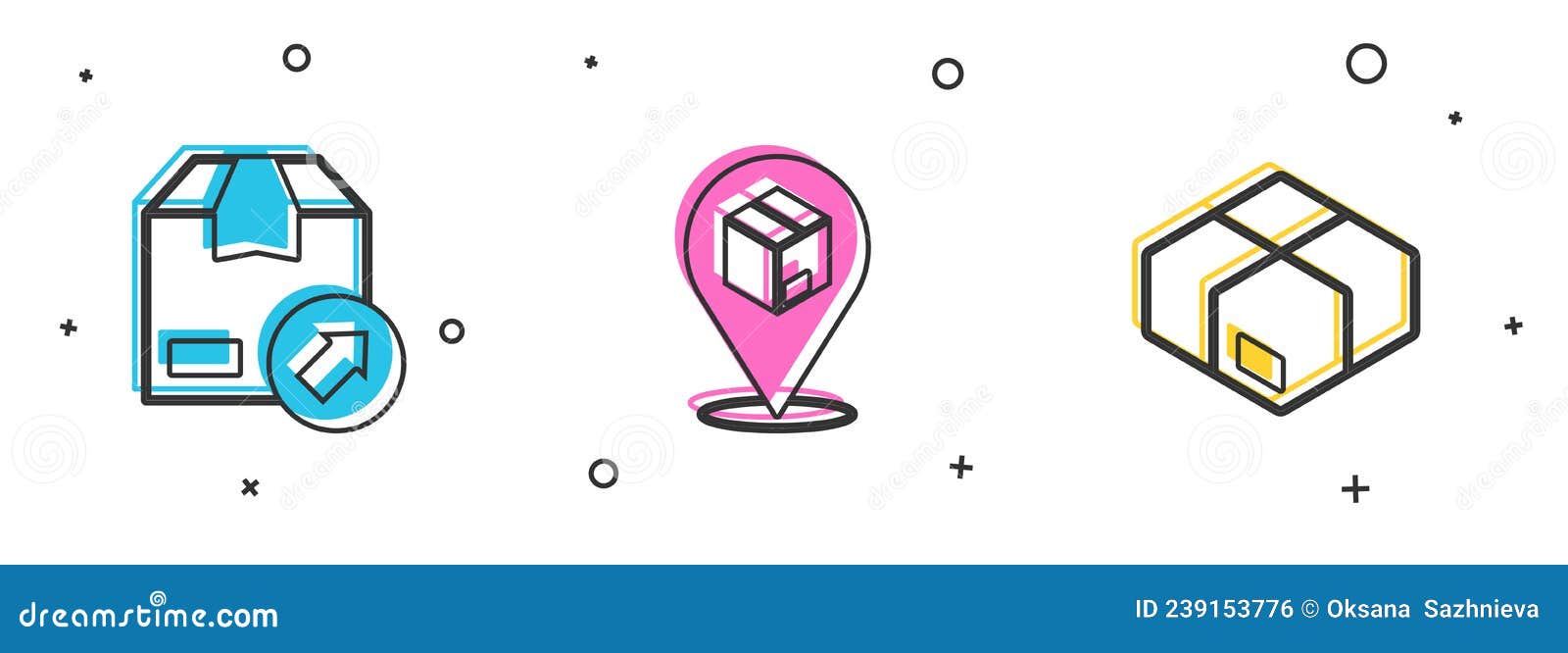 Set Carton Cardboard Box, Location with and Icon. Vector Stock ...