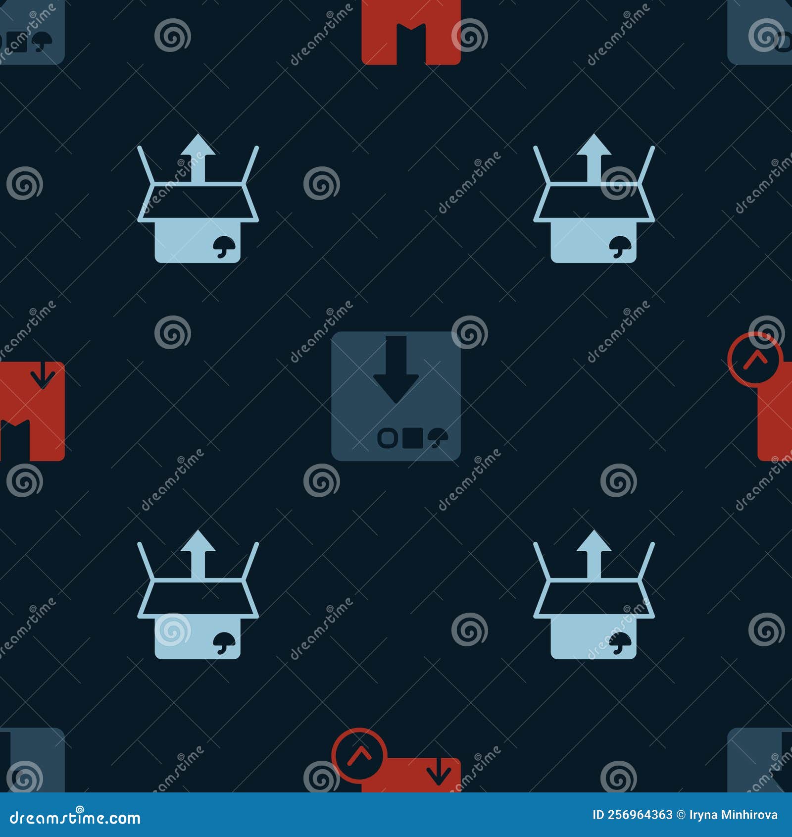 Set Carton Cardboard Box, and Unboxing on Seamless Pattern. Vector ...