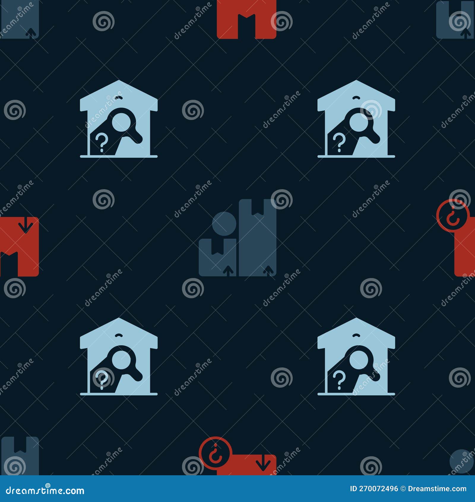 Set Carton Cardboard Box, and Warehouse Check on Seamless Pattern ...