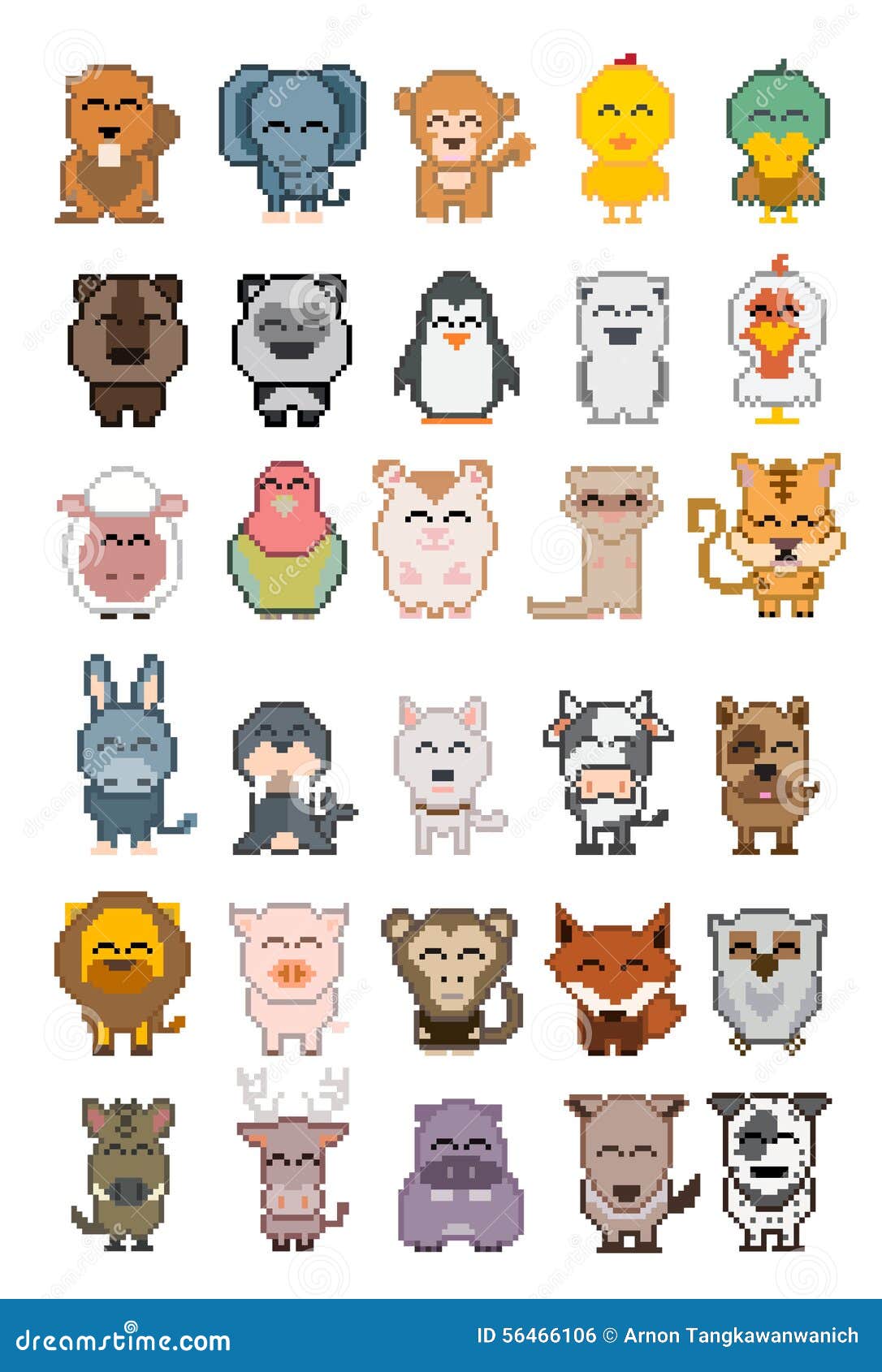 Set of Cartoon Animal Pixel Stock Vector - Illustration of cartoon ...