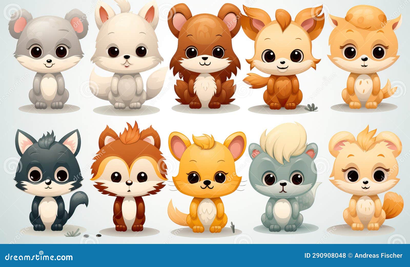 Set of Cartoon Animals on a Light Background. Stock Photo - Image of ...