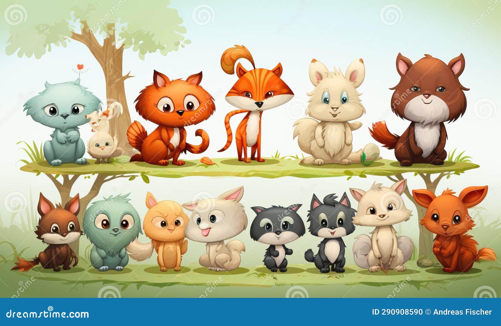 Set of Cartoon Animals on a Light Background. Stock Photo - Image of ...