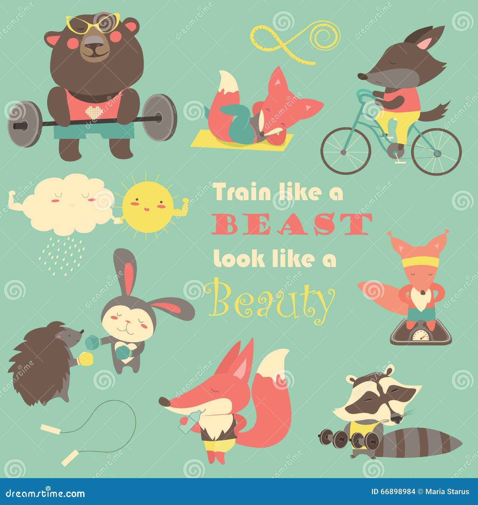 Set of Cartoon Animals Working Out Stock Vector - Illustration of ...