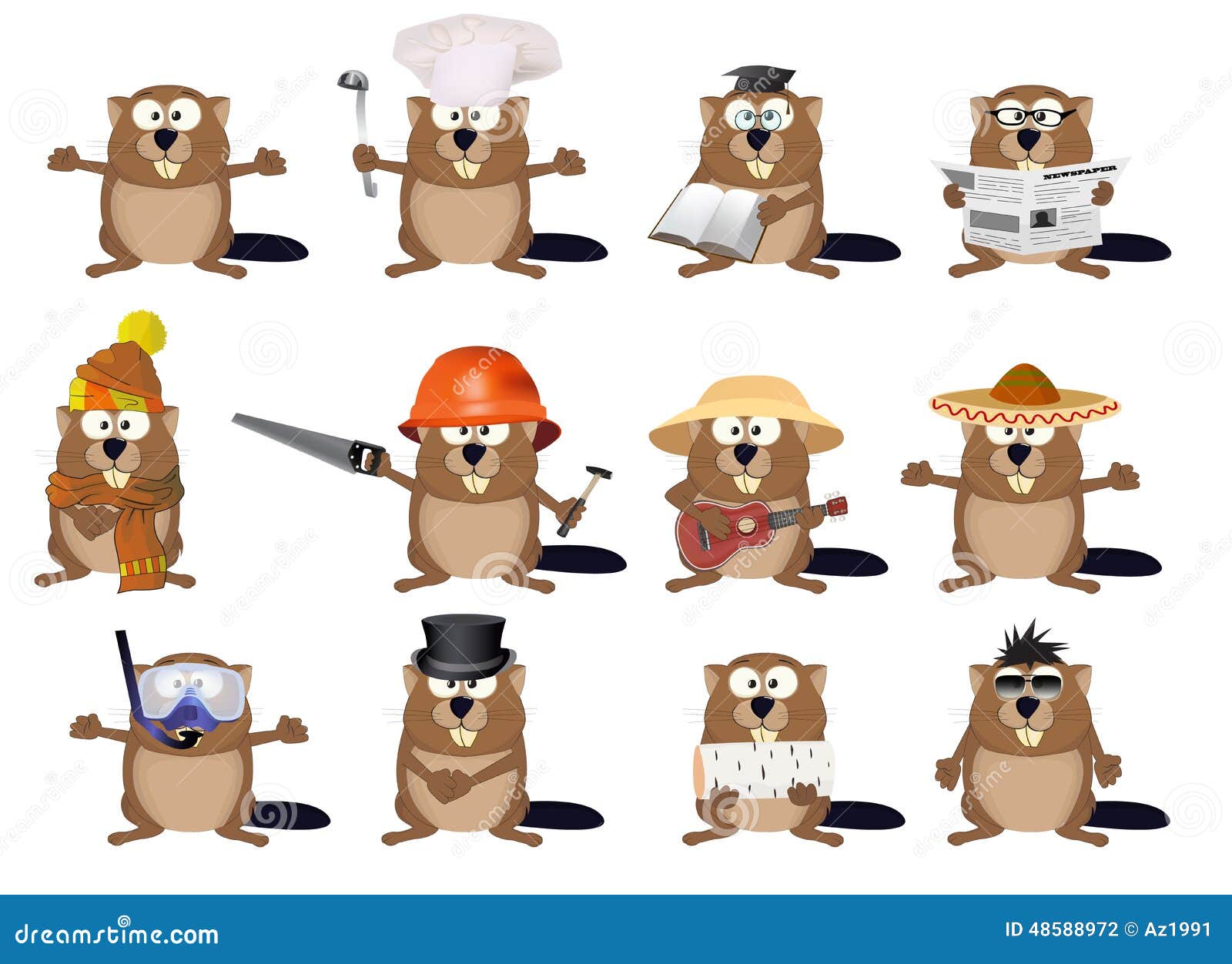 Set of cartoon beavers stock vector. Illustration of cartoon - 48588972