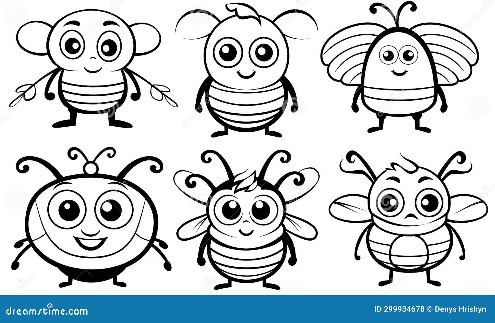 A Set of Cartoon Bees with Different Expressions Stock Illustration ...