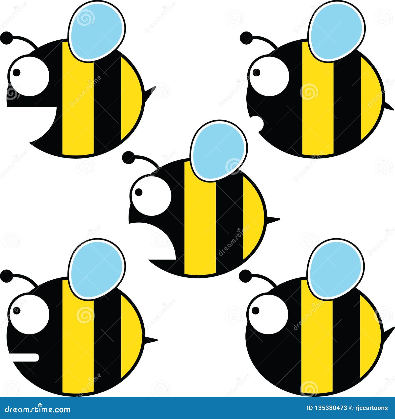 Set Cartoon Bees stock vector. Illustration of drawing - 135380473