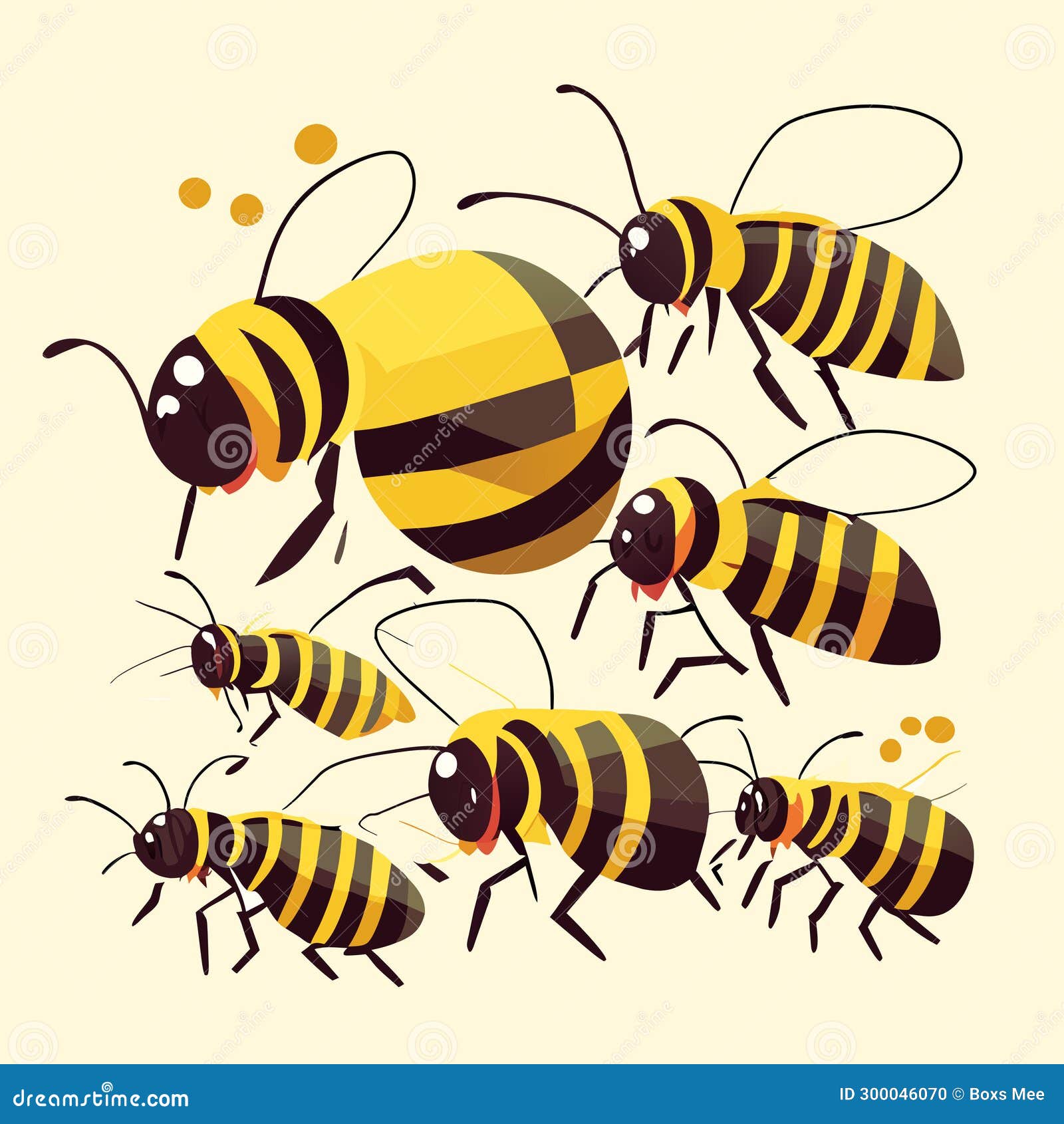 Set of Cartoon Bees. Vector Illustration of a Group of Bees Stock ...