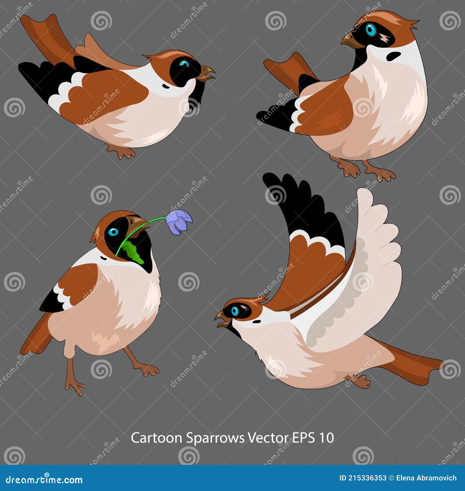 Set of Cartoon Birds with Flower, Isolated Stock Vector - Illustration ...