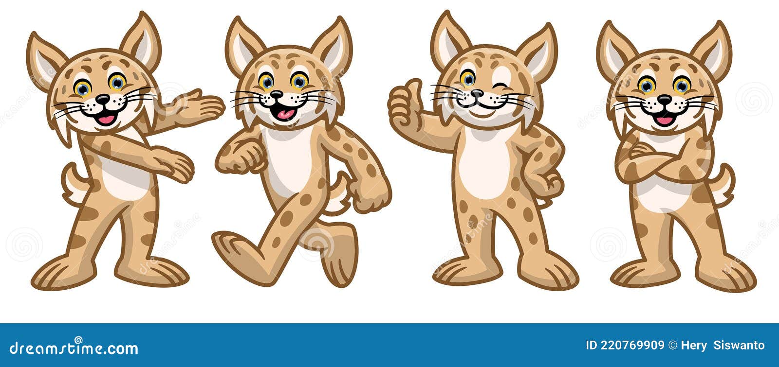 Set of Cartoon Bobcat Character Stock Vector - Illustration of canine ...