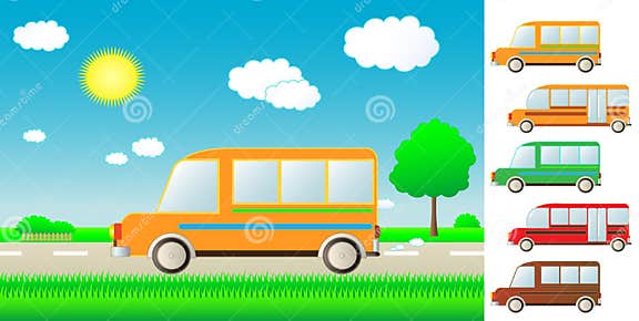 Set Cartoon Bus on the Road Stock Vector - Illustration of commercial ...