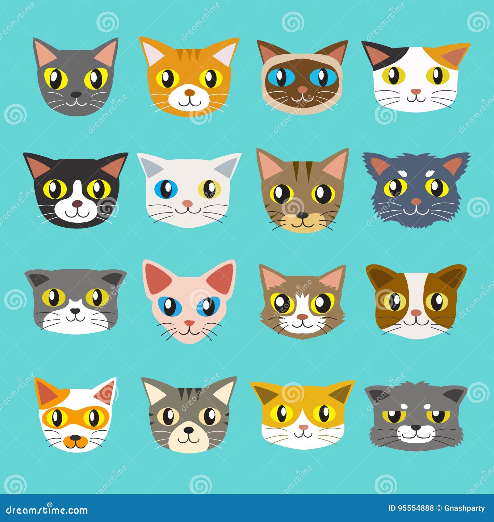 Set of cartoon cats stock vector. Illustration of collection - 95554888