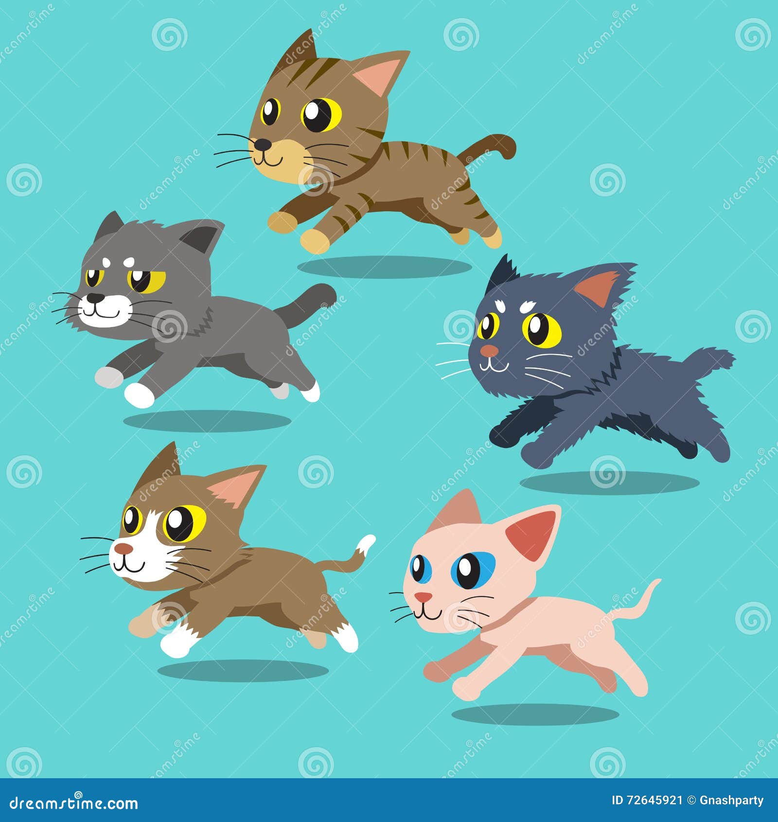 Set of Cartoon Cats Running Stock Vector - Illustration of simple ...