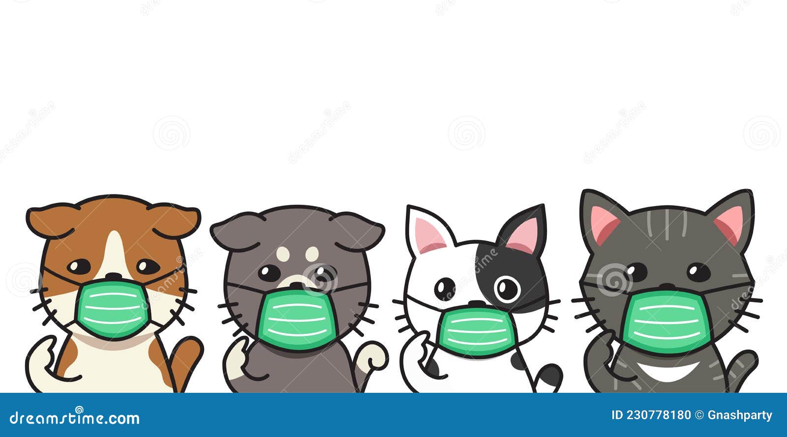 Set of Cartoon Cats Wearing Protective Face Masks Stock Vector ...
