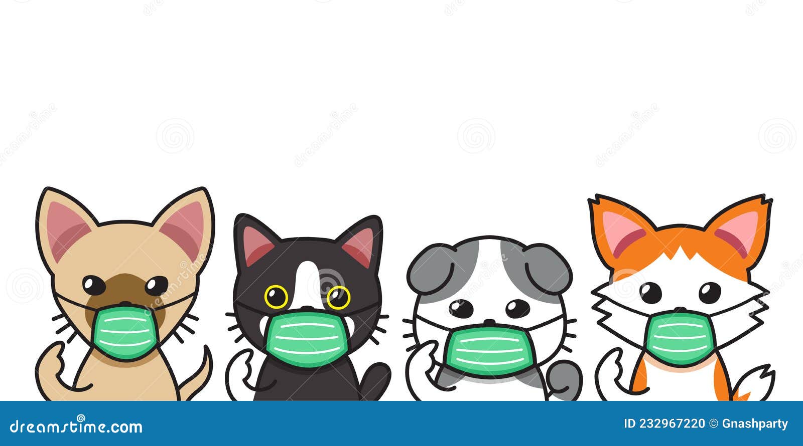 Set of Cartoon Cats Wearing Protective Face Masks Stock Vector ...