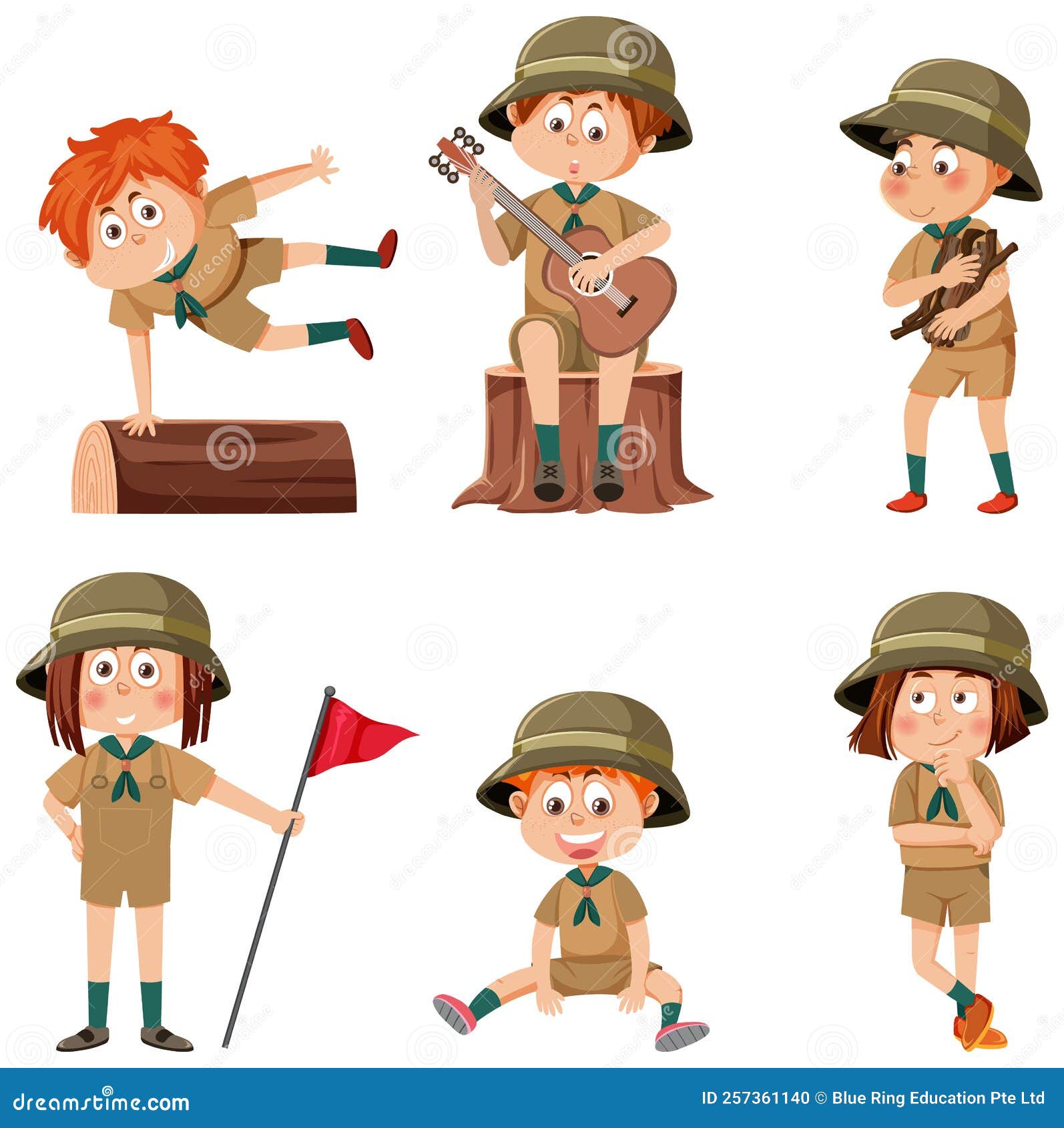 Set of Cartoon Character in Camping Outfit Stock Vector - Illustration ...