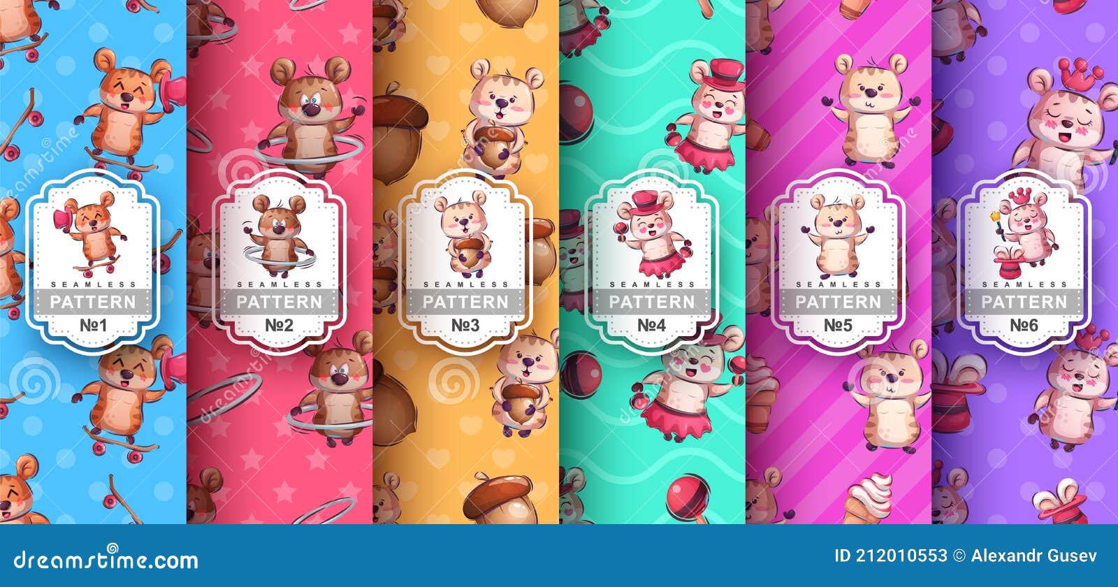 Set Cartoon Character Childish Seamless Pattern Stock Vector ...