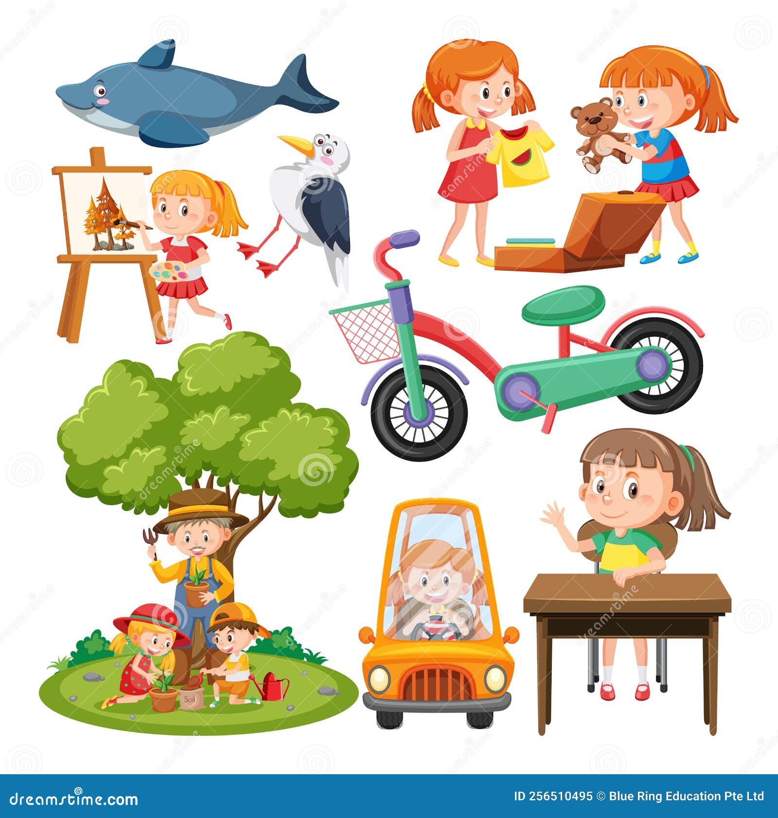 Set of Cartoon Character and Objects Stock Vector - Illustration of ...
