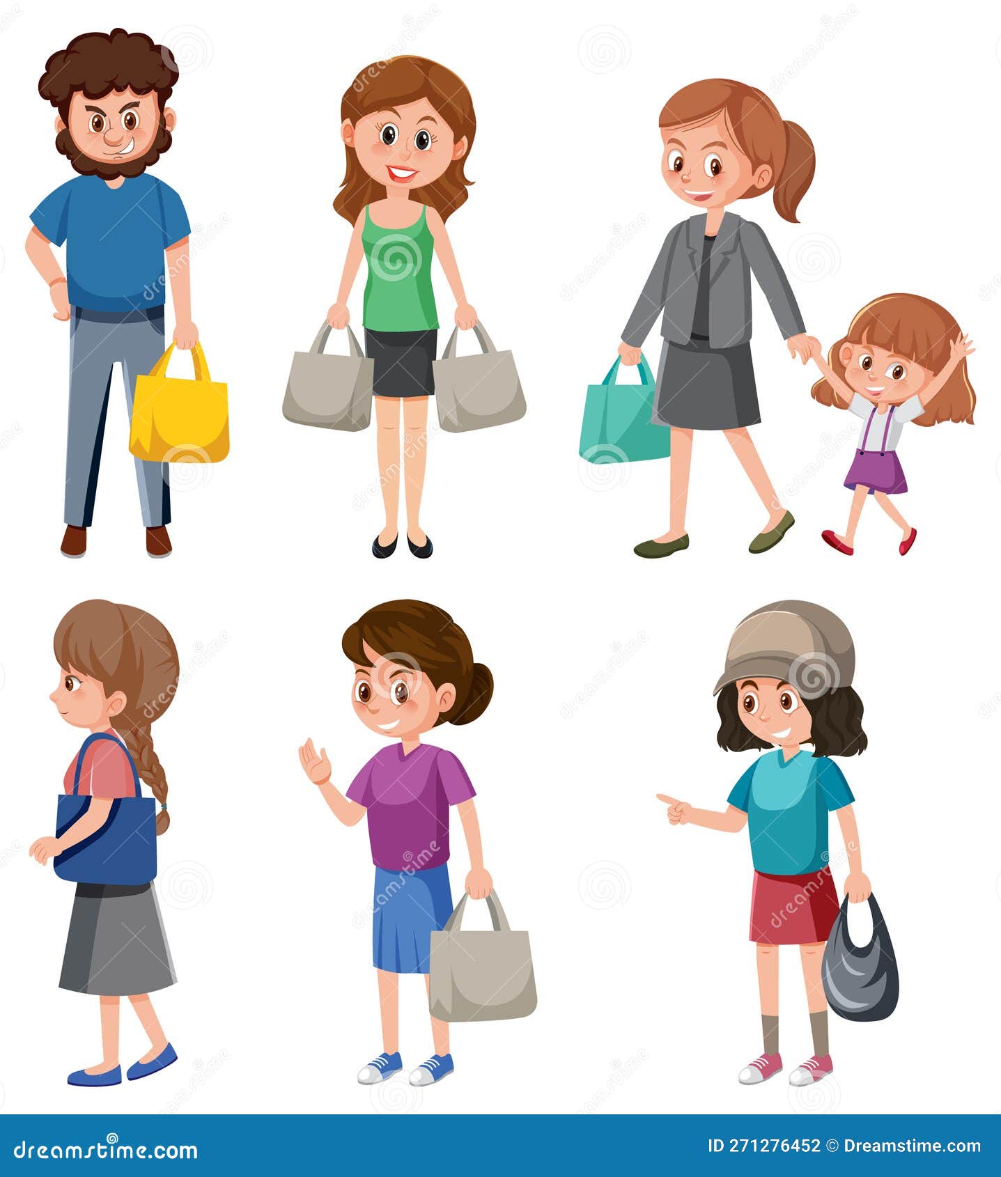 Set of Cartoon Character Shopping Stock Vector - Illustration of shop ...