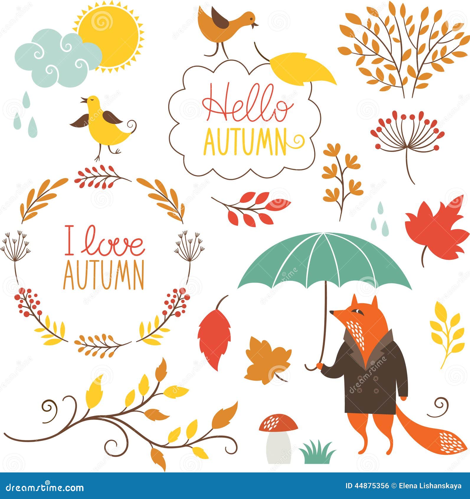 Set of Cartoon Characters and Autumn Elements Stock Vector ...