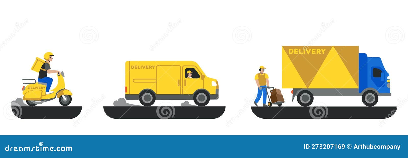 Set Of Cartoon Characters Of Couriers Delivering Parcels Using ...