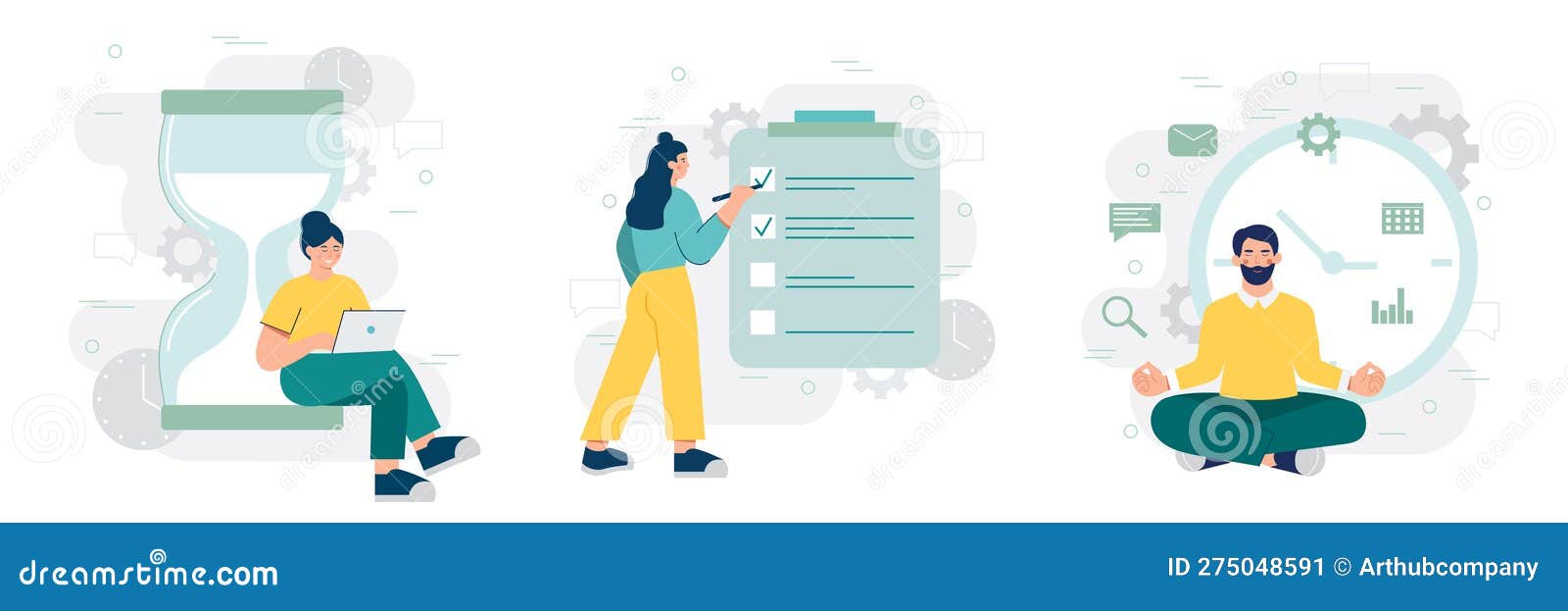 Set of Cartoon Characters Developing Effective Time Management ...