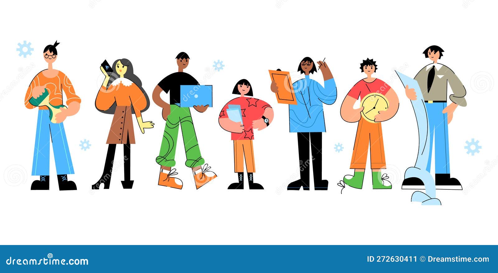 Set of Cartoon Characters Doing Different Tasks and Activities Stock ...