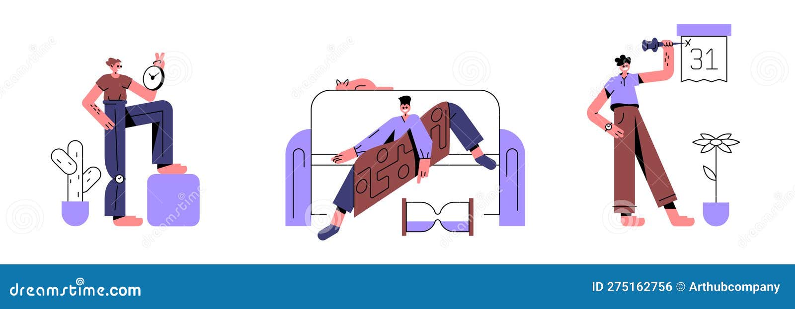 Set of Cartoon Characters Planning and Managing Their Time Stock Vector ...