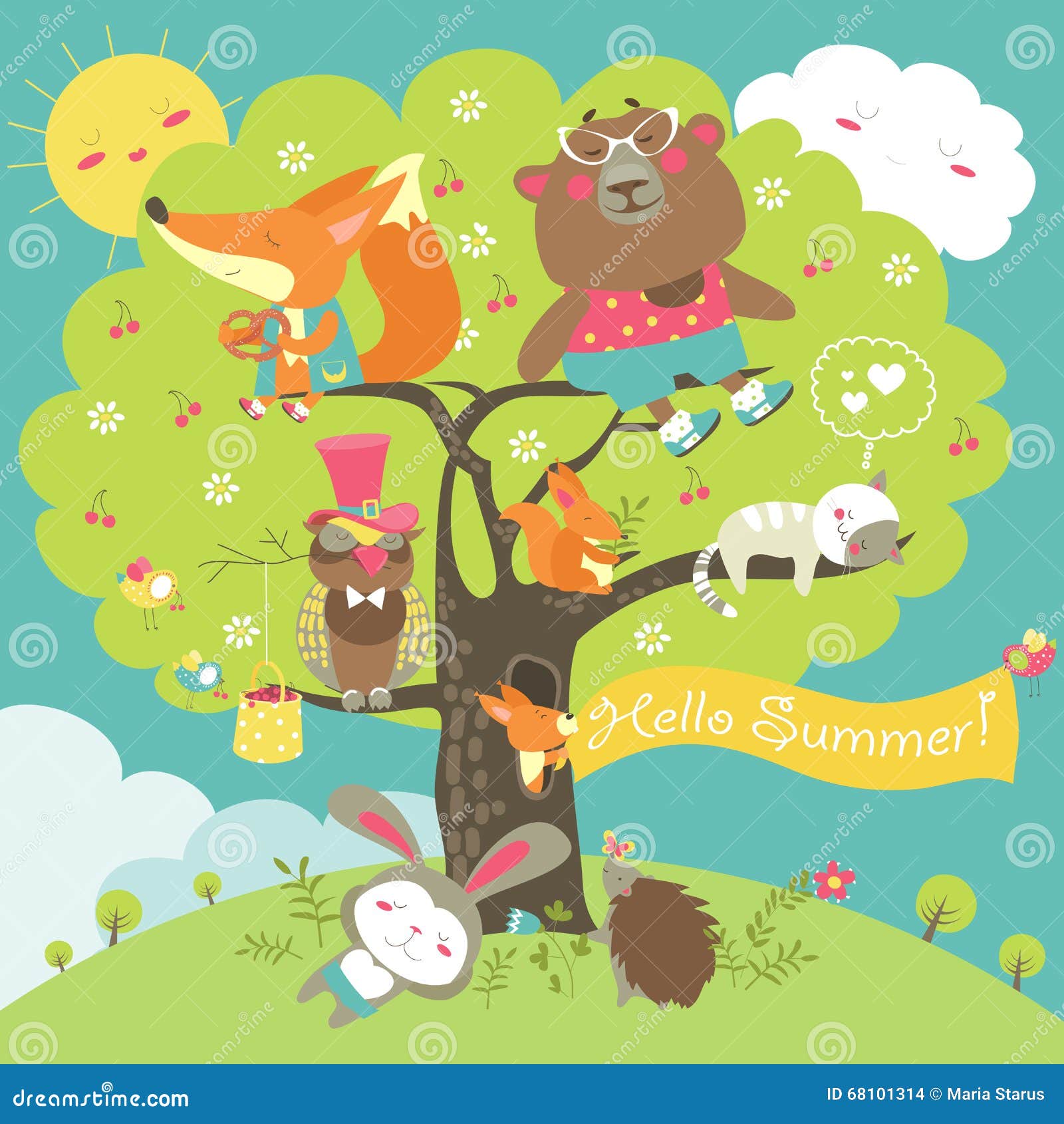 Set of Cartoon Characters and Summer Elements Stock Vector ...