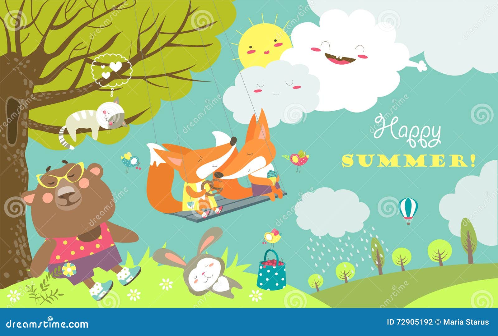 Set of Cartoon Characters and Summer Elements Stock Vector ...
