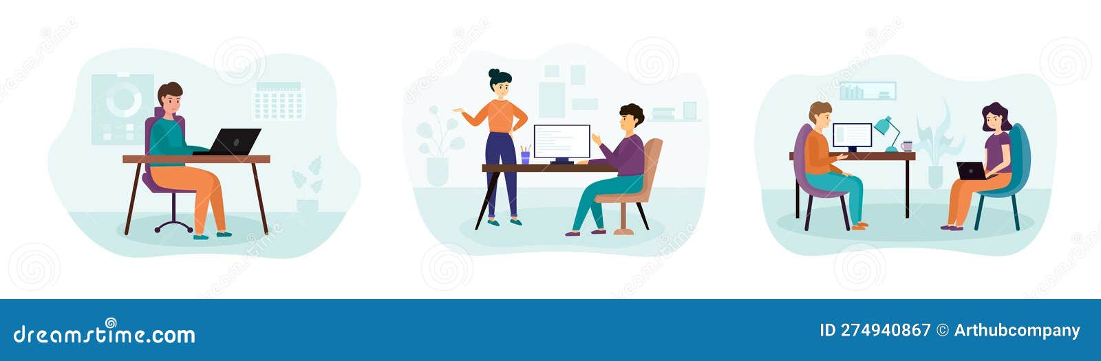 Set of Cartoon Characters Working As Programmers in Office Stock Vector ...