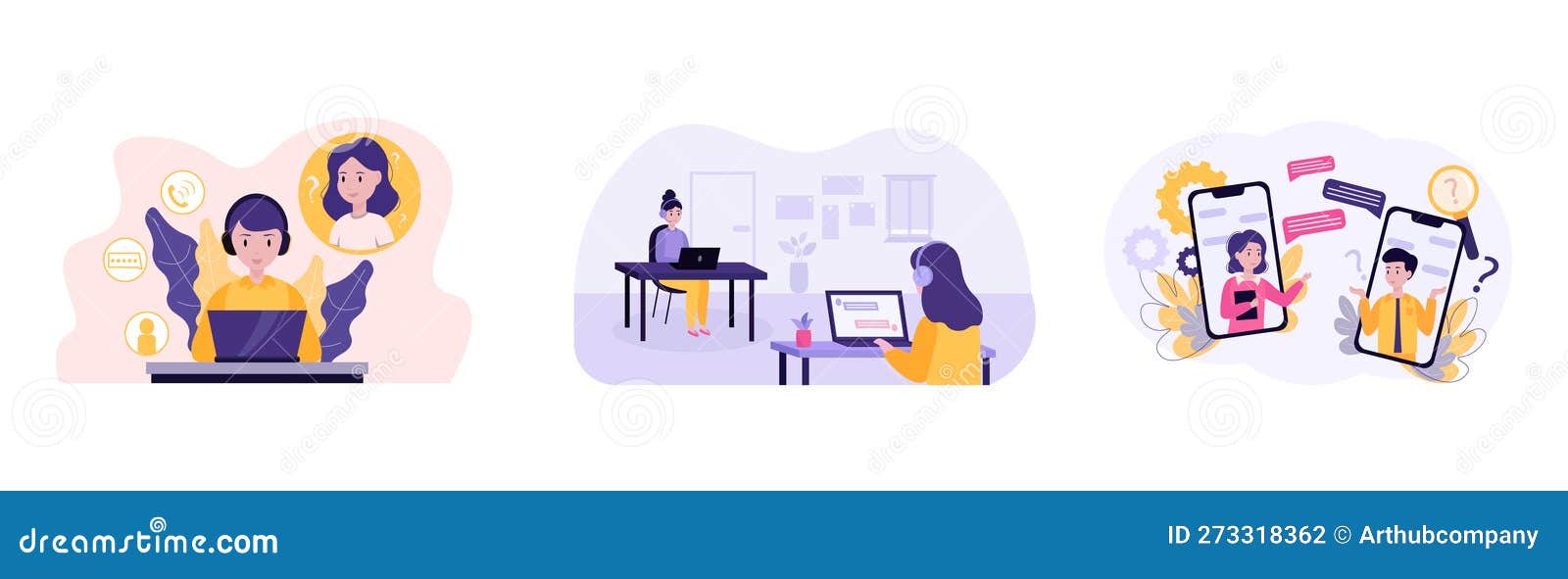 Set Cartoon Characters Working As Technical Support Operators Stock ...