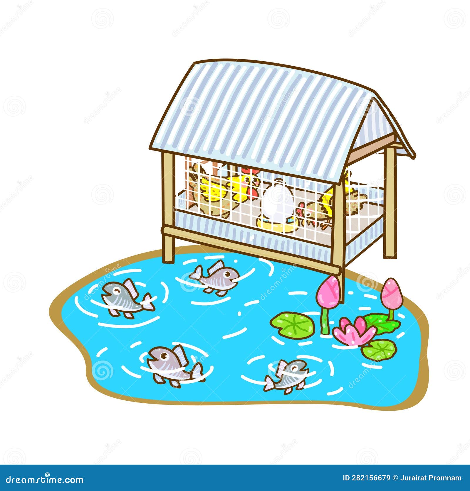 Set Cartoon Chicken and Fish Character Vector. Stock Illustration ...
