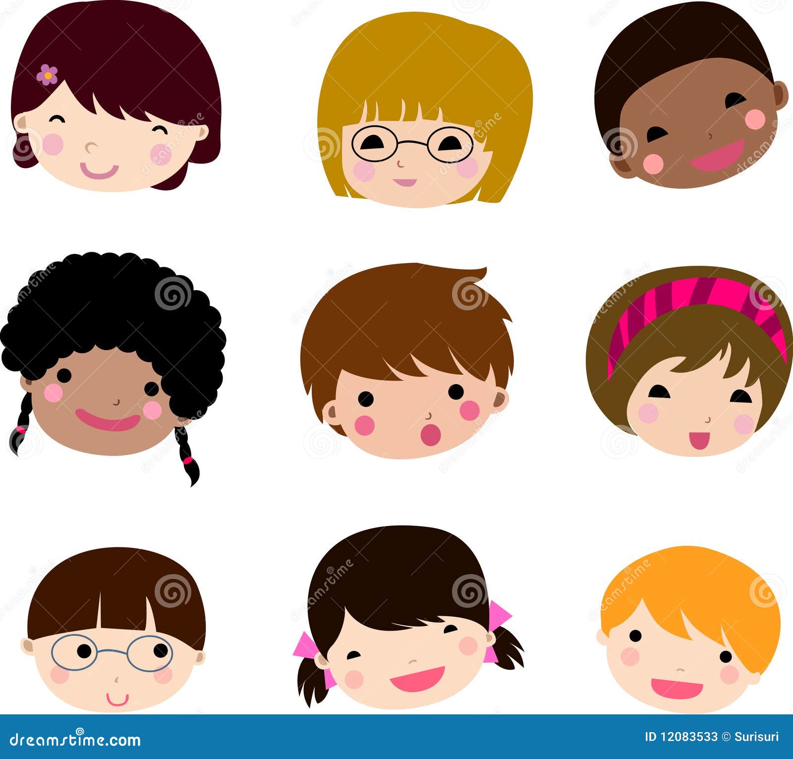 Set of Cartoon Children Face Vector Stock Vector - Illustration of ...