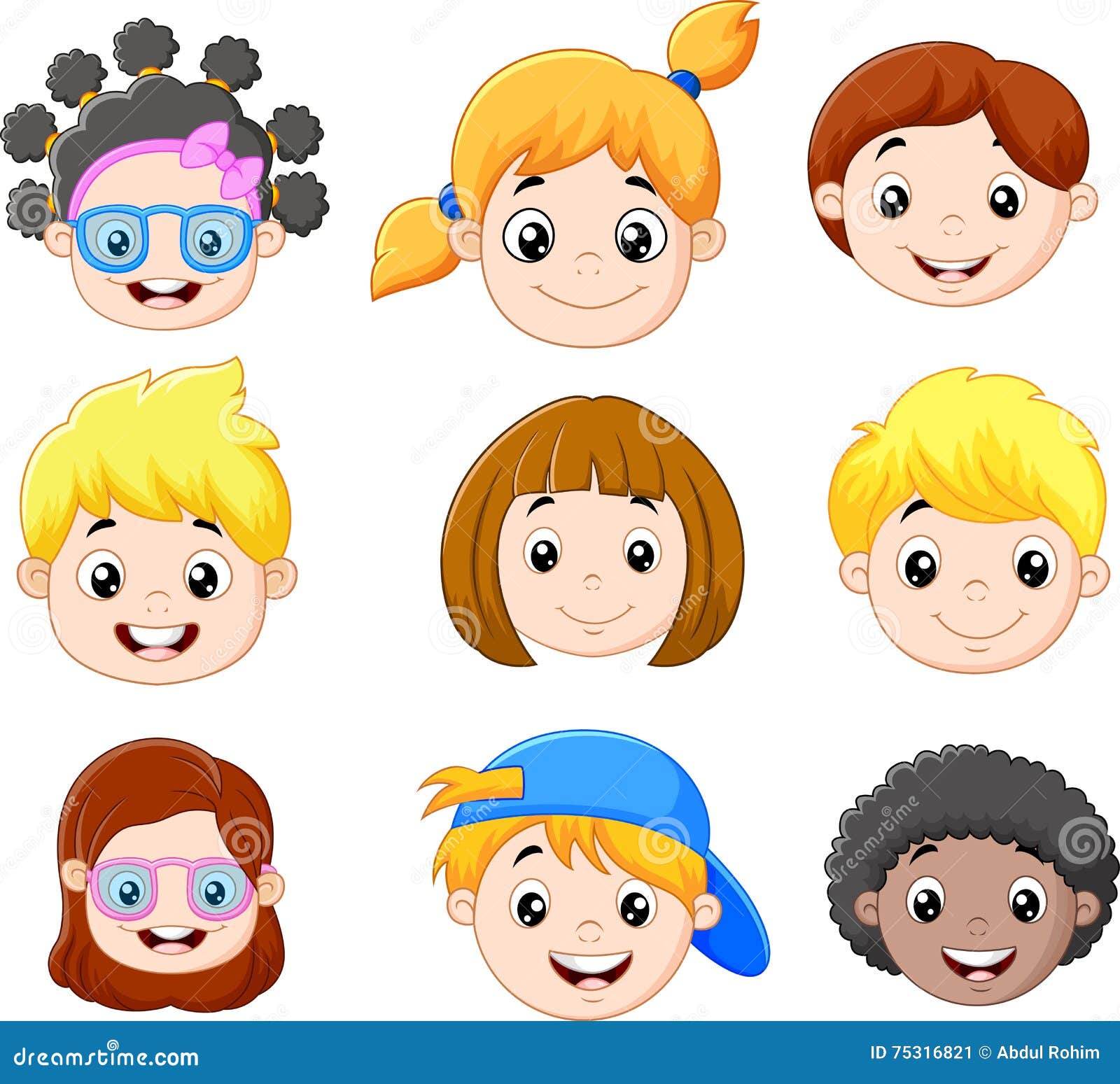 Set of Cartoon Children Head Stock Vector - Illustration of child, face ...