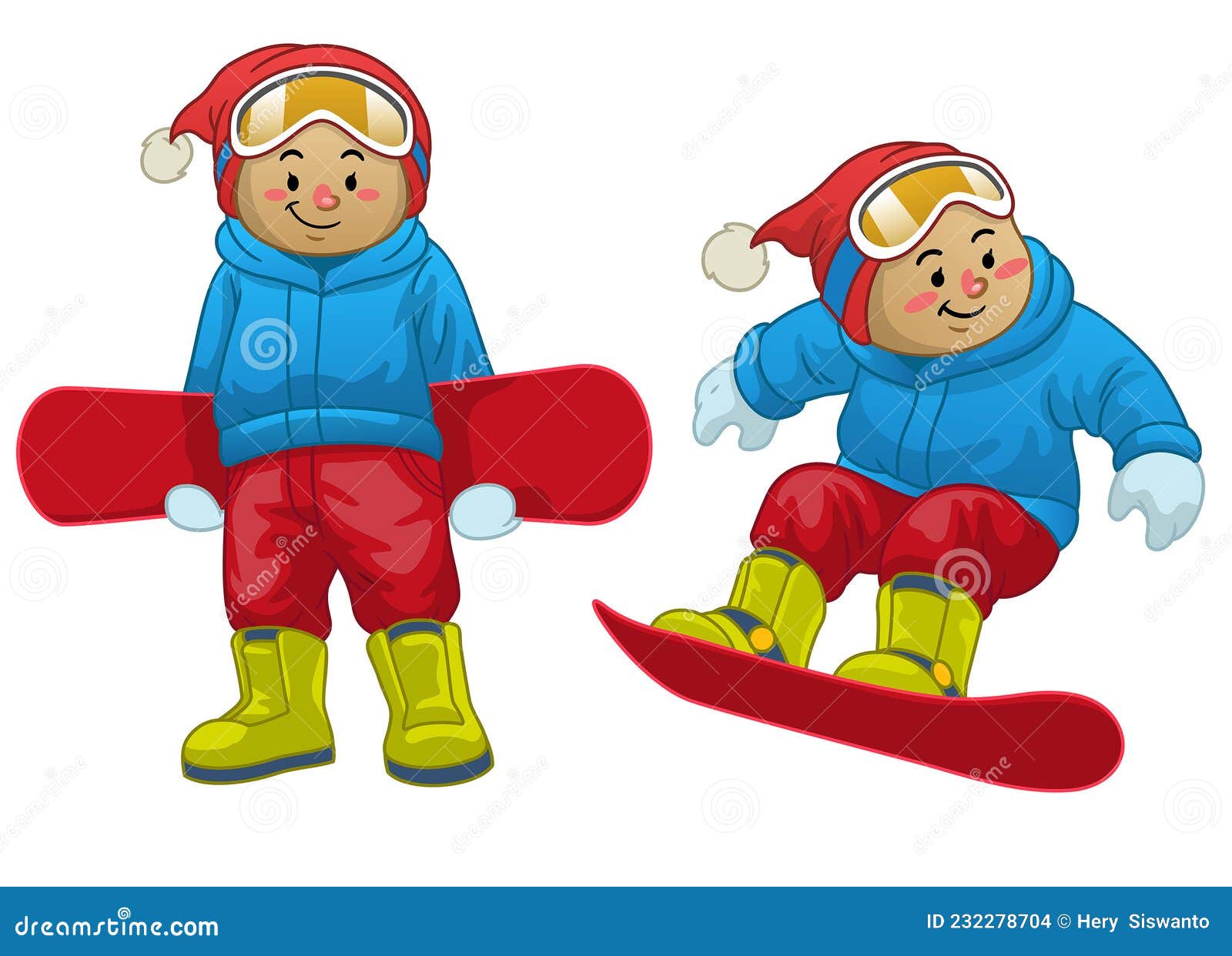 Set of Cartoon Children Playing Snowboard Stock Vector - Illustration ...