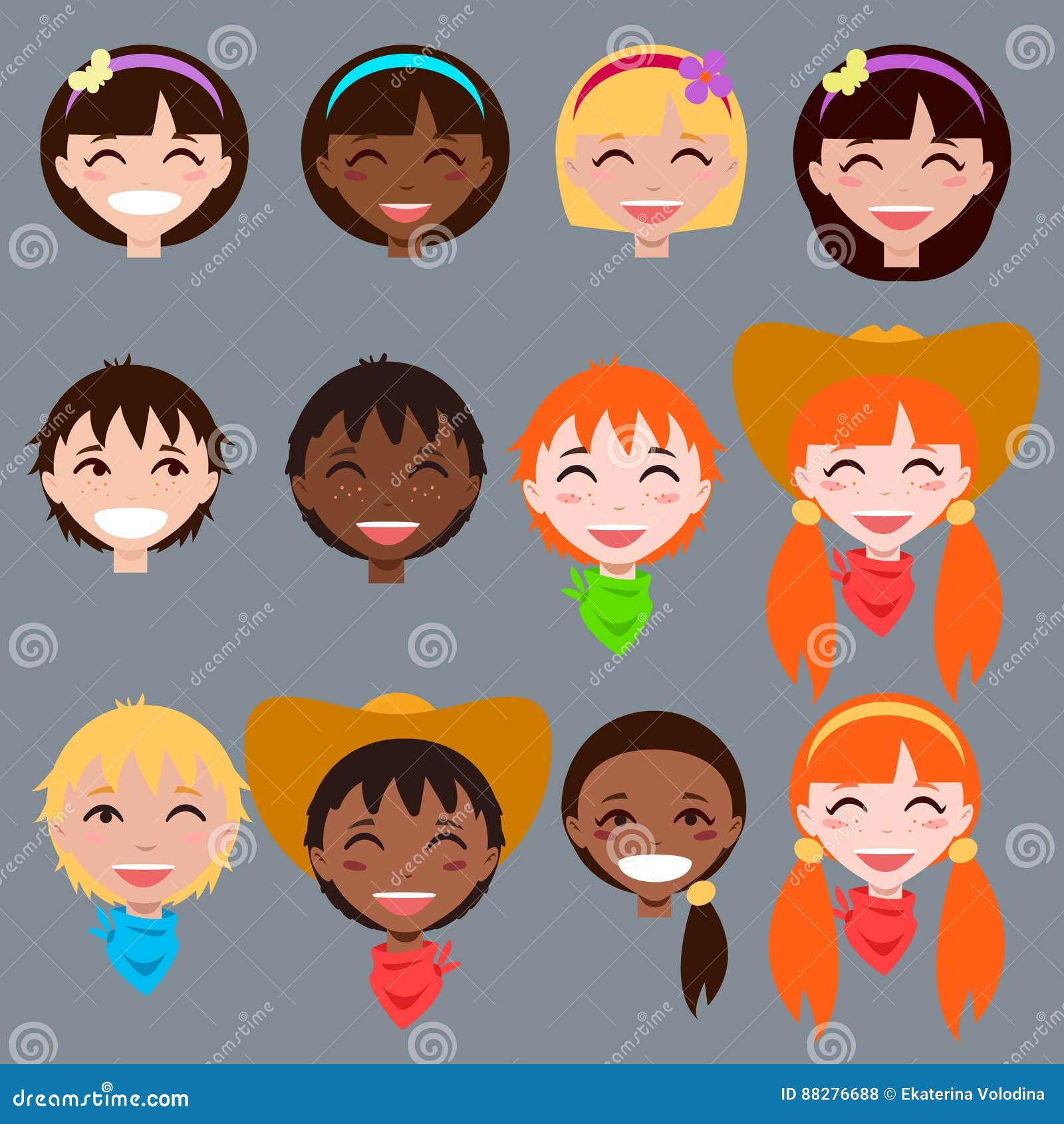 Set of Cartoon Children`s Faces. Stock Vector - Illustration of cute ...