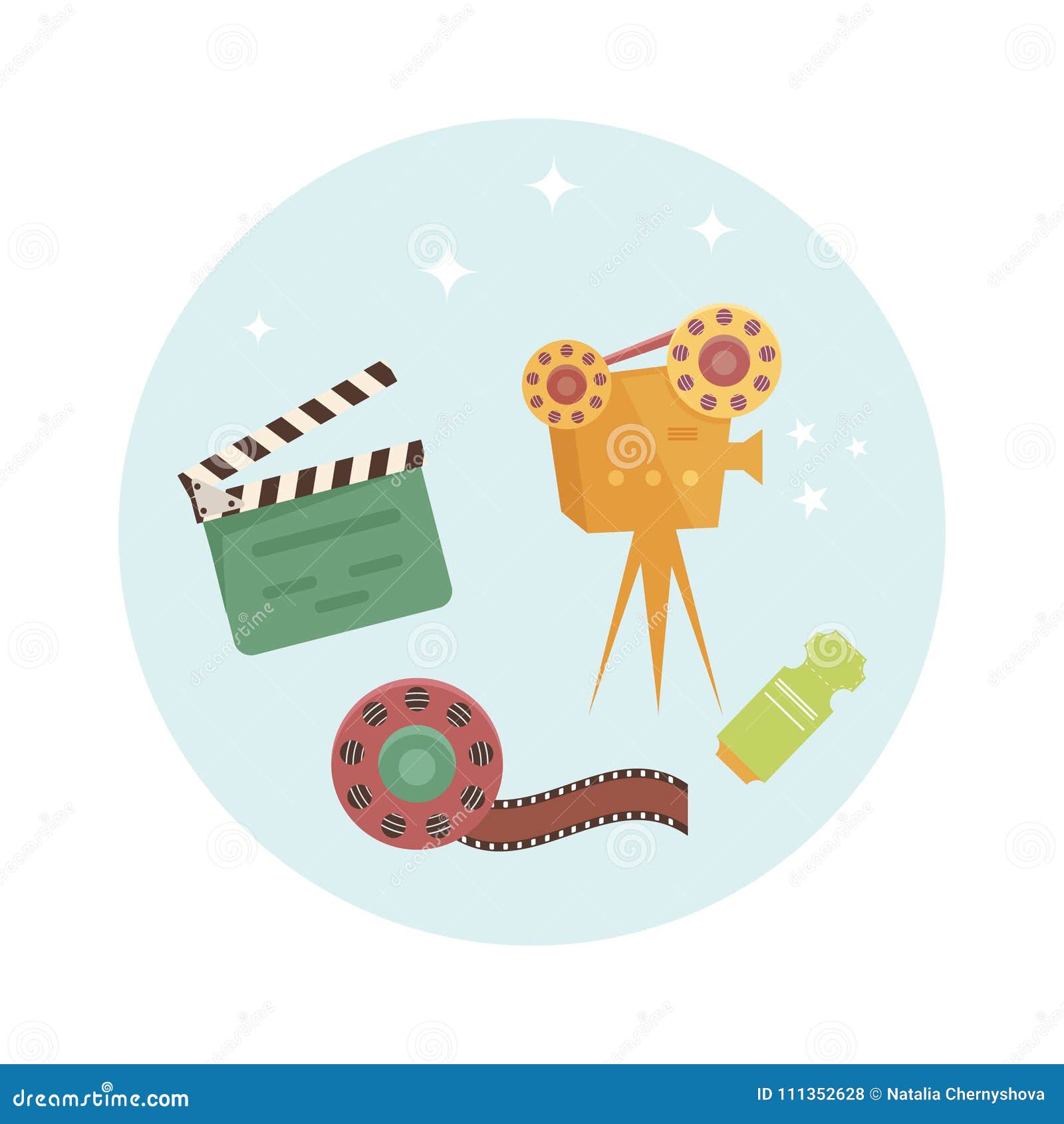 Set of Cartoon Cinema Icons. Vector Illustrations Stock Vector ...