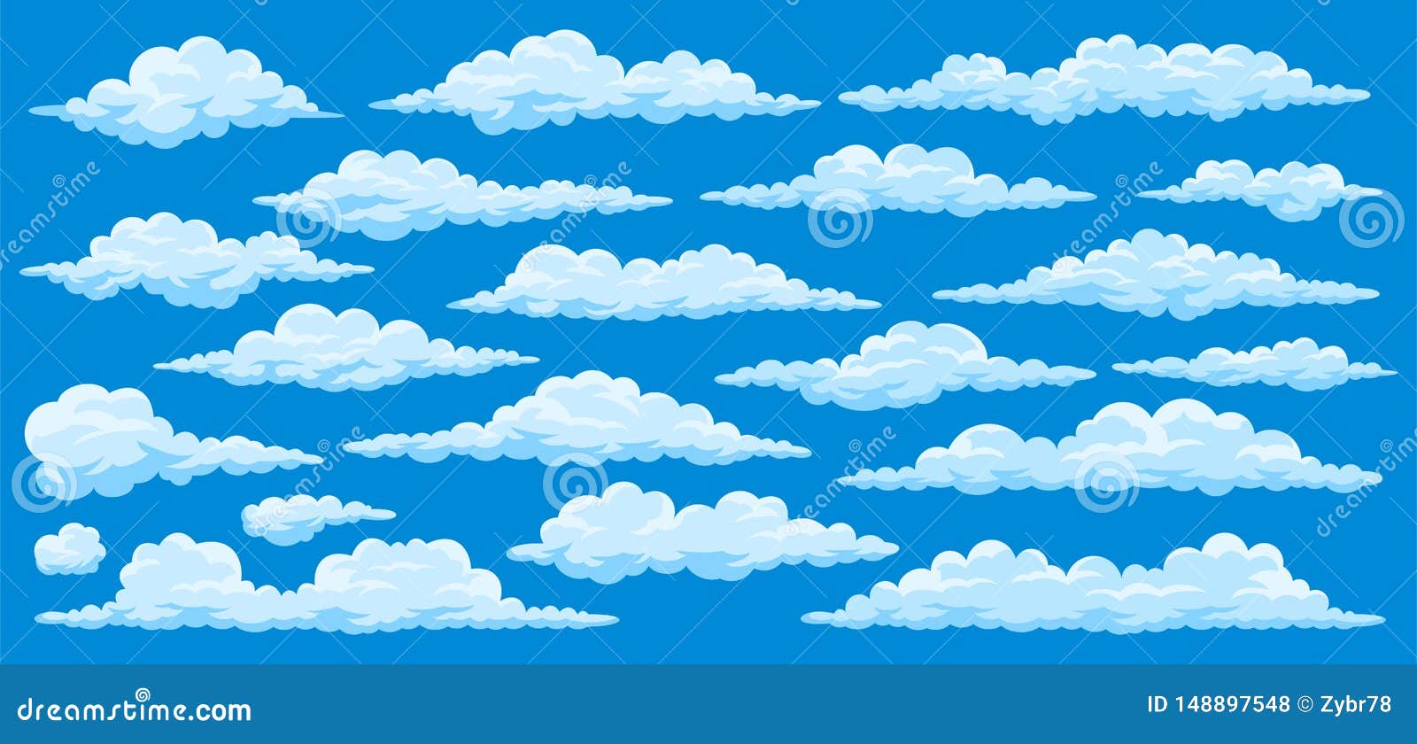 Set of cartoon clouds stock vector. Illustration of flat - 148897548