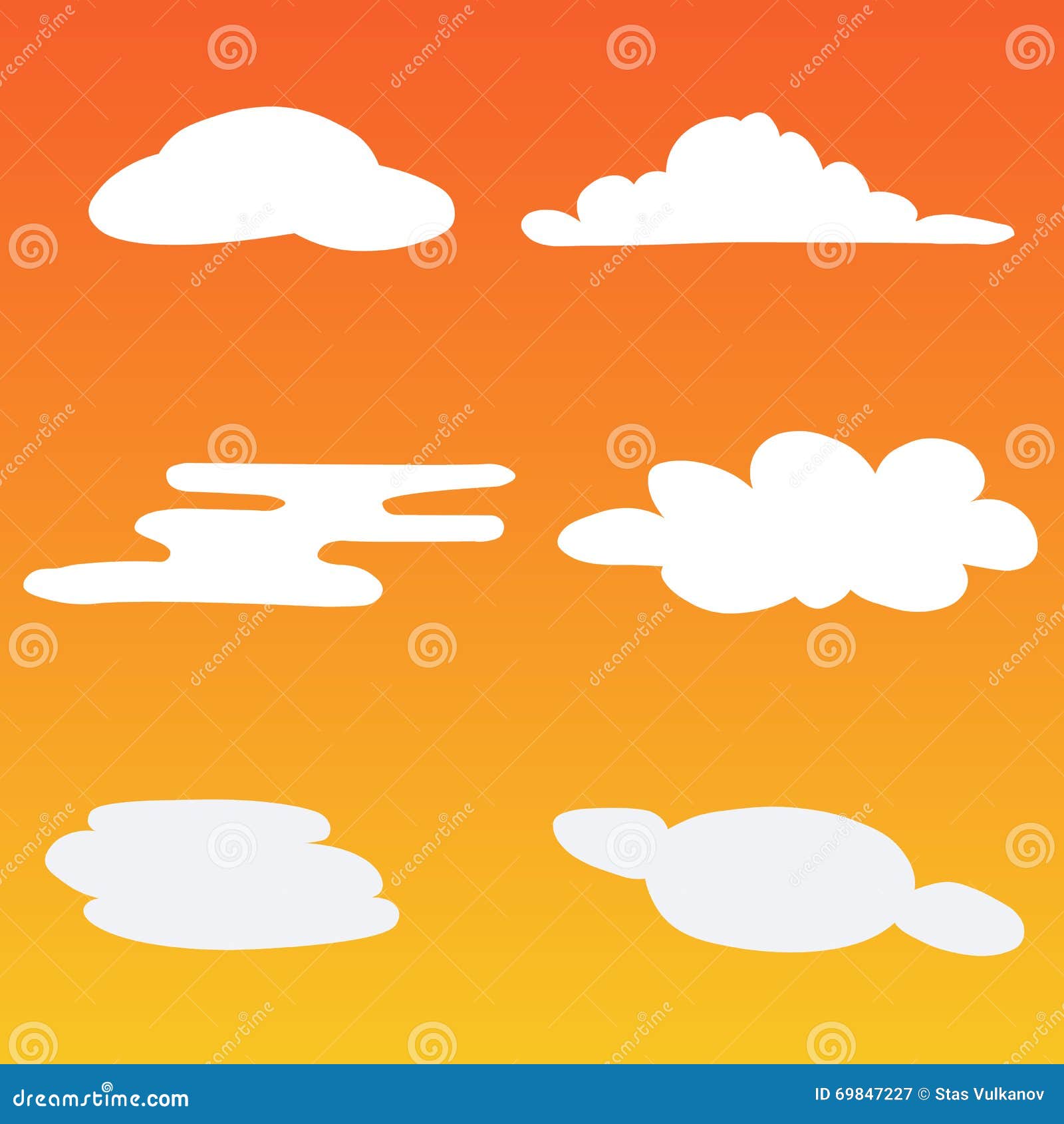 Set Of Cartoon Clouds Of Different Styles On Gradient Background ...