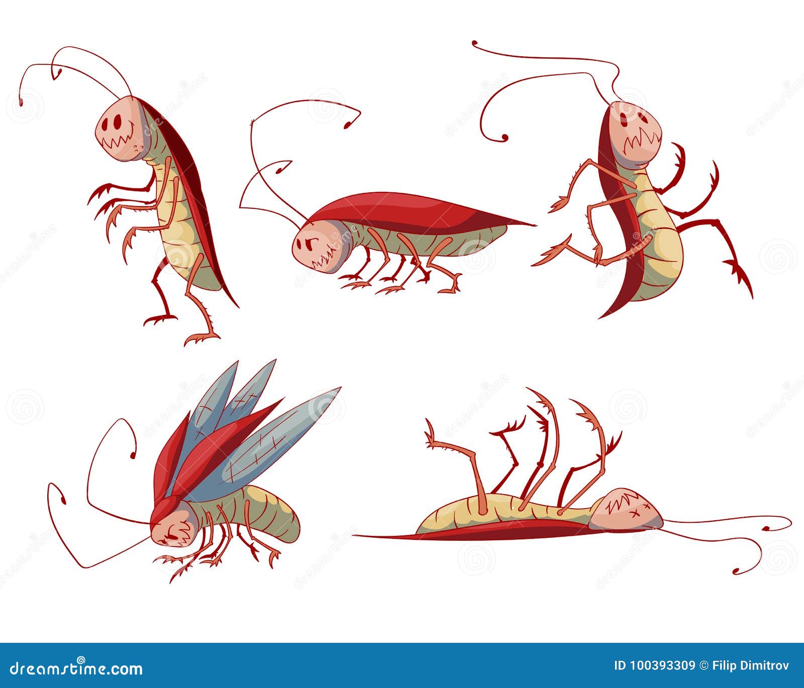 Cartoon Cockroaches In Different Poses. Set Of Illustrations Stock ...