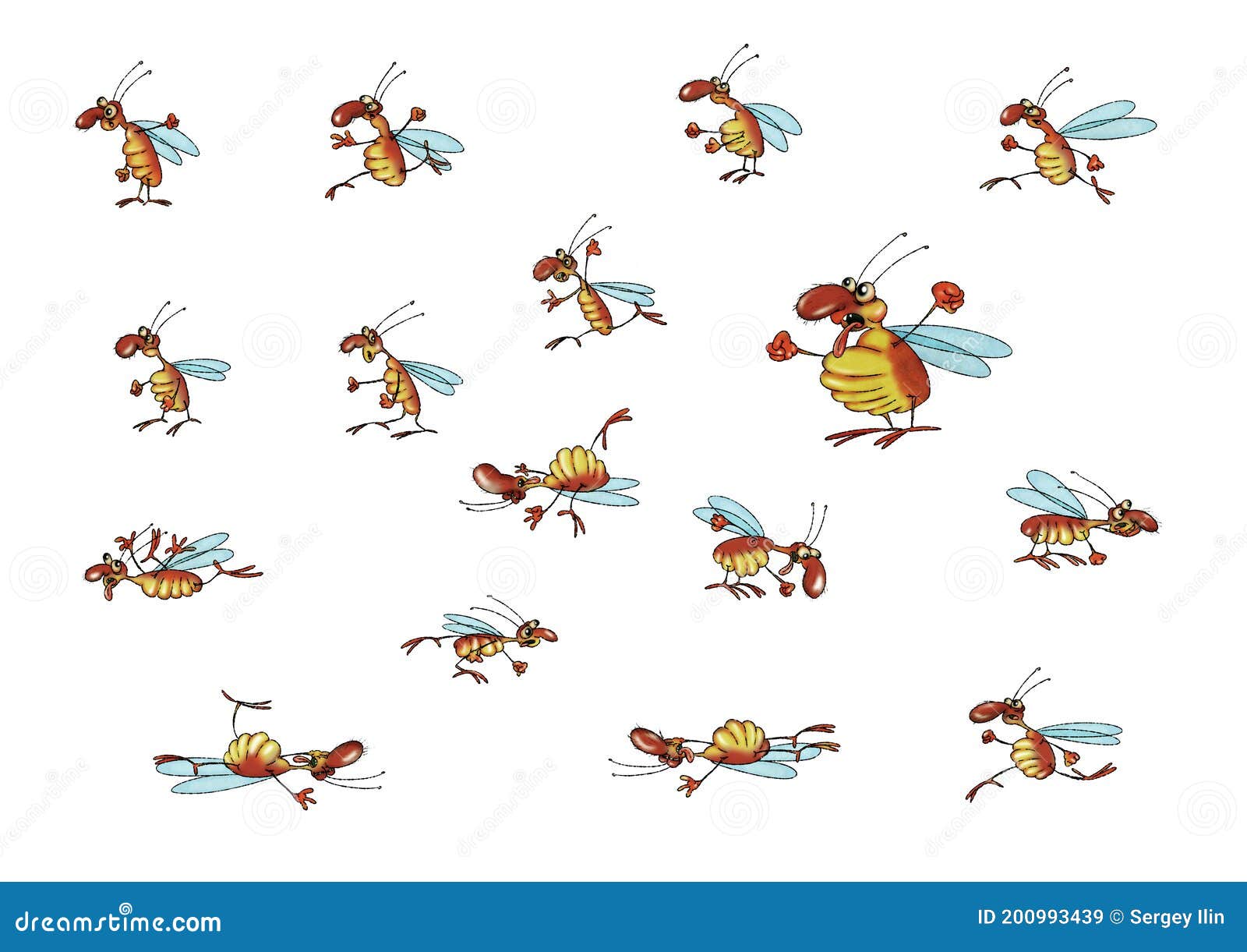 Cartoon Cockroaches In Different Poses. Set Of Illustrations Stock ...