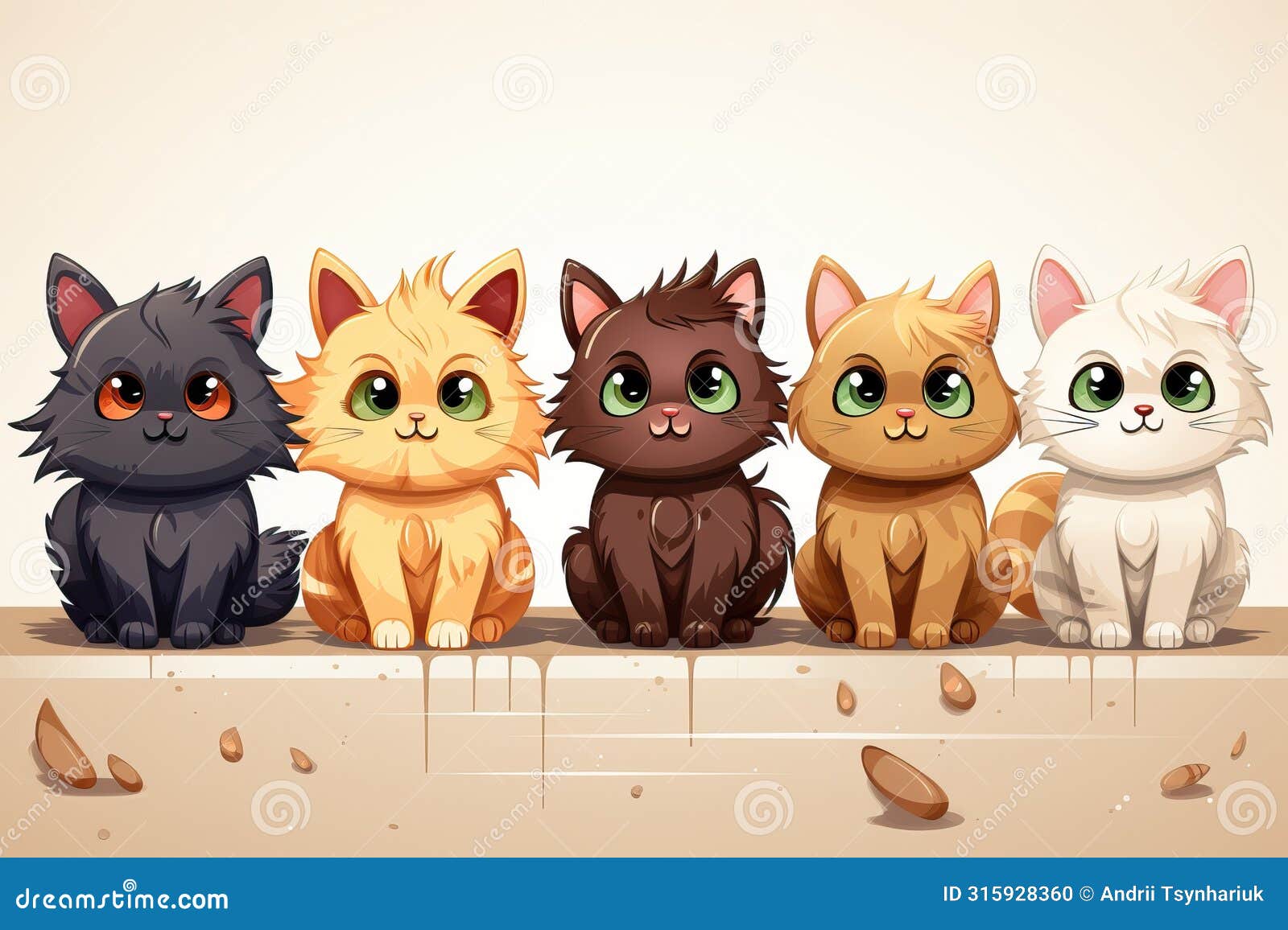 Set of Cartoon Colored Cats on a White Background. Stock Illustration ...