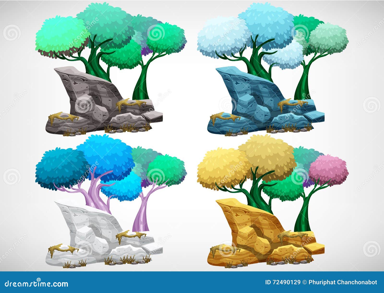 Set of Cartoon Colored Tree for Use in the Game and Animation Stock ...