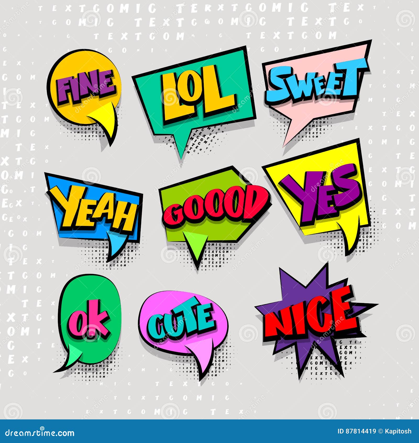 Set Cartoon Comic Text Colored Cloud Stock Vector - Illustration of ...