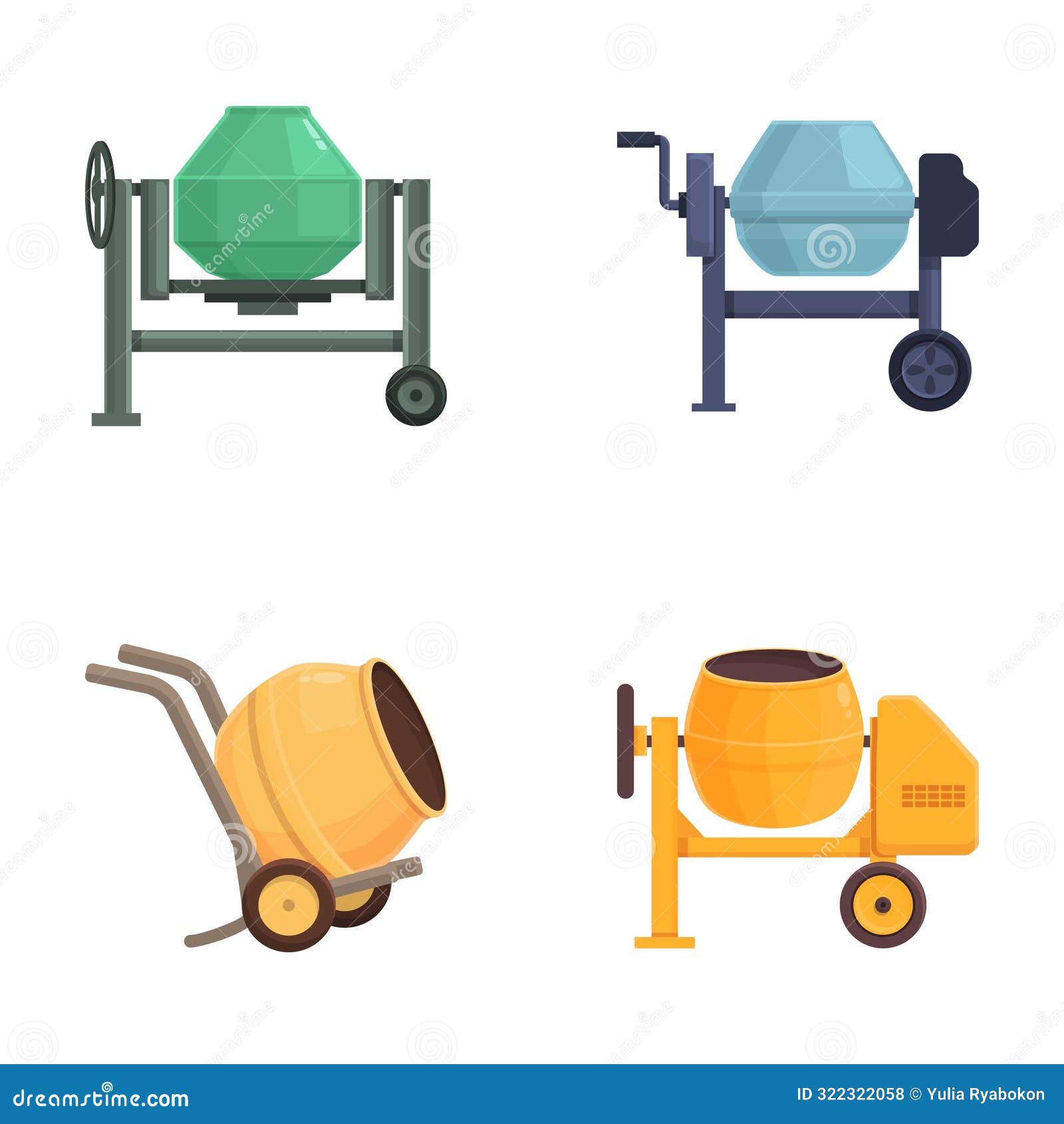 Set of Cartoon Concrete Mixers Stock Vector - Illustration of portable ...