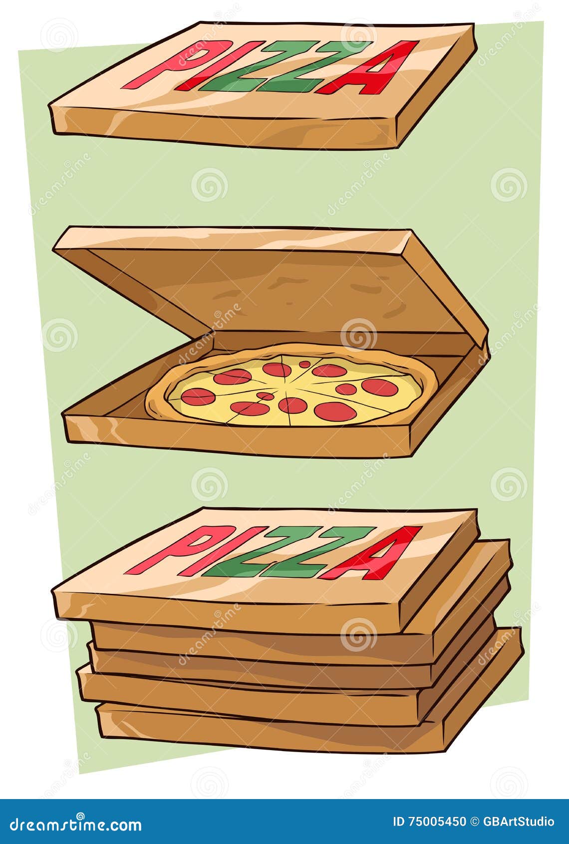 Set of Cartoon Cool Pizza and Box Stock Vector - Illustration of ...