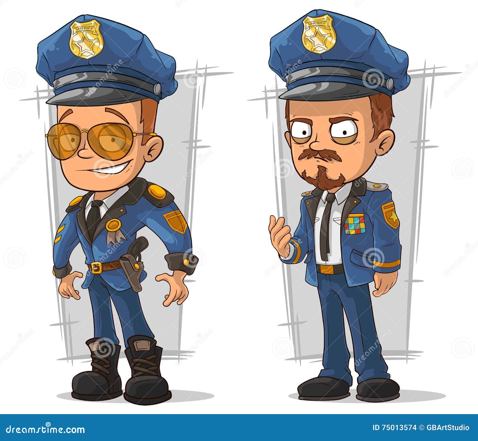 Set of Cartoon Cops in Blue Uniform Stock Vector - Illustration of ...