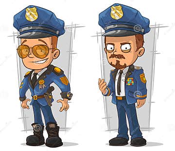 Set of Cartoon Cops in Blue Uniform Stock Vector - Illustration of ...