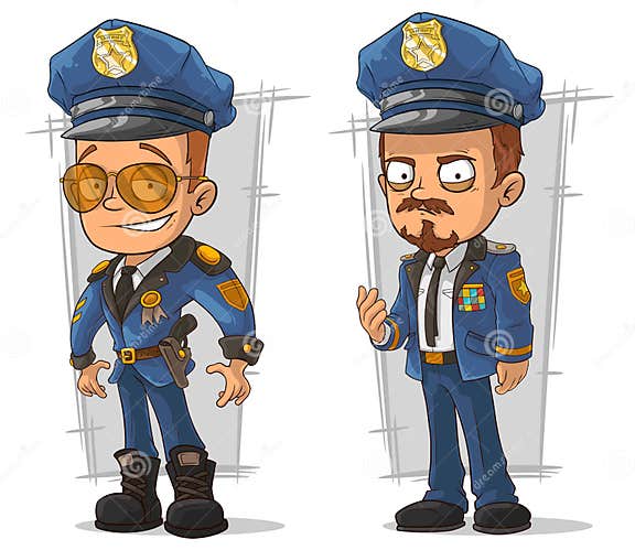 Set of Cartoon Cops in Blue Uniform Stock Vector - Illustration of ...