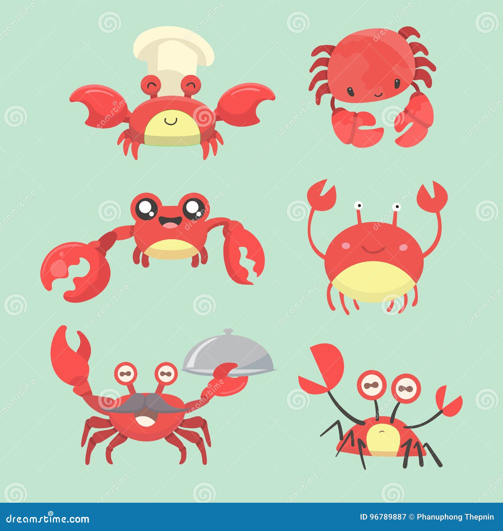 Set of Cartoon Crab Characters. Stock Vector - Illustration of funny ...